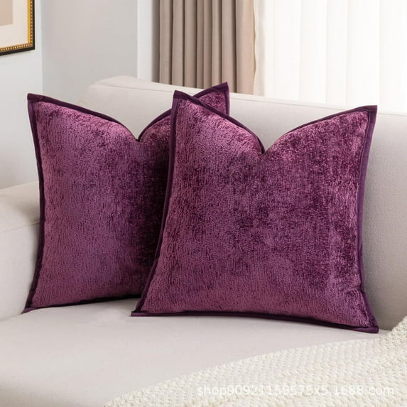 18×18 Inch Decorative Throw Pillow Cover Set, Solid Color Chenille ...