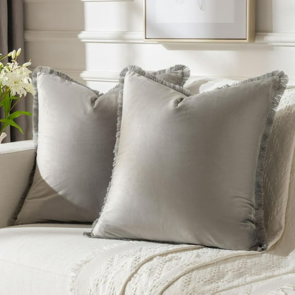 18×18 Inch Velvet Fringe Throw Pillow Cover 2-Pack Soft Textured ...