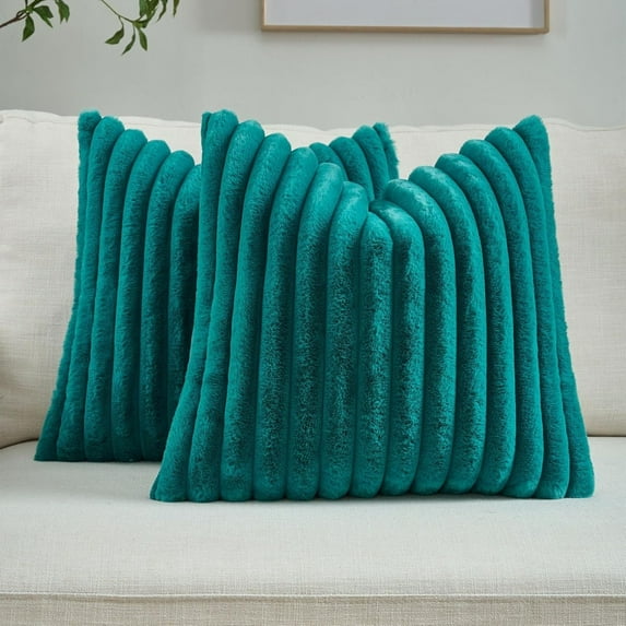18×18Inch Plush Ribbed Throw Pillow Cover 2-Pack Soft Textured ...