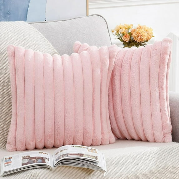 18×18Inch Plush Ribbed Throw Pillow Cover 2-Pack Soft Textured ...