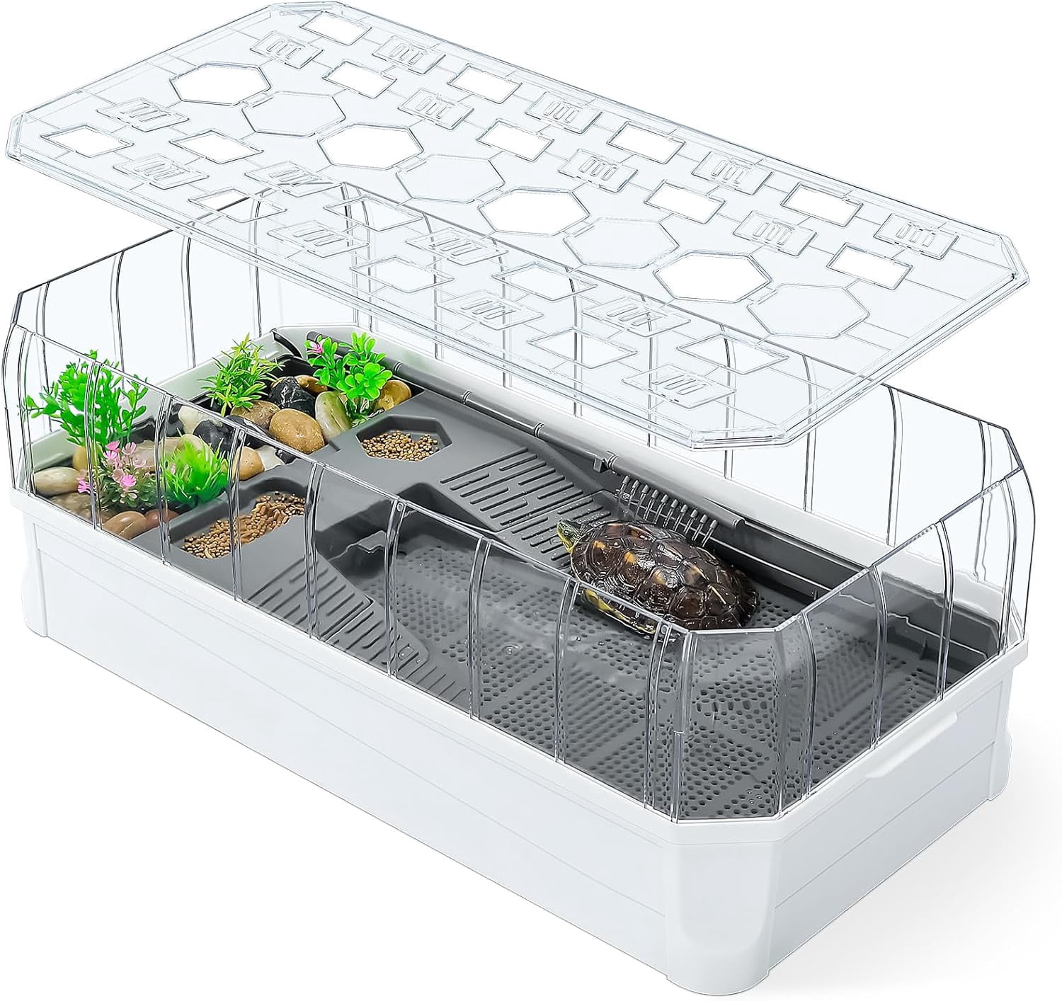 18.2×9.1×7.8'' Turtle Aquarium Turtle Tank with Filter-Rain Shower SPA ...
