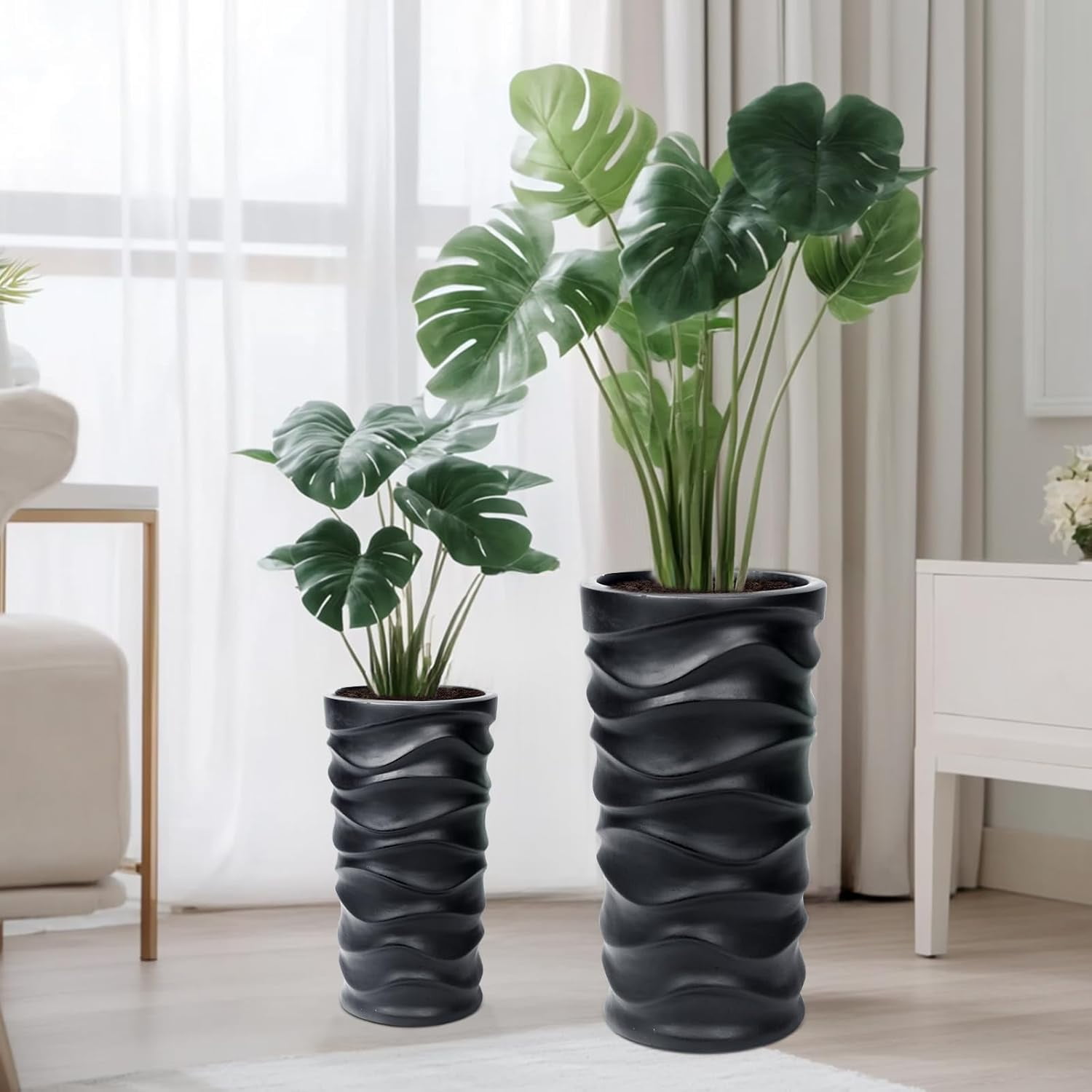 18" 20" H 2PCS Natural Concrete Tall Planter, Large Planters for ...
