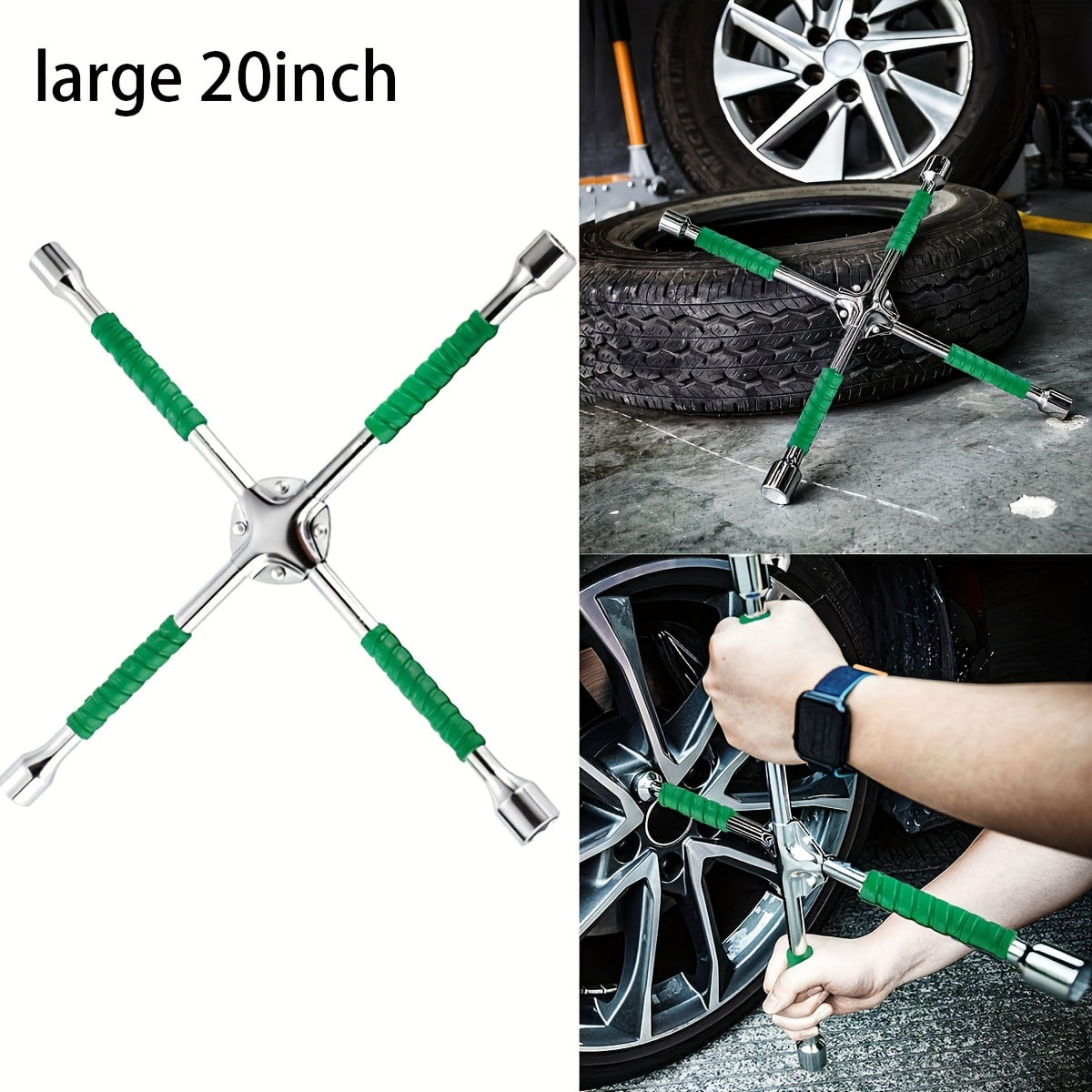 18/20inch 4-Way Cross Lug Wrench, Extra-Long Reinforced Non-Slip Cross ...
