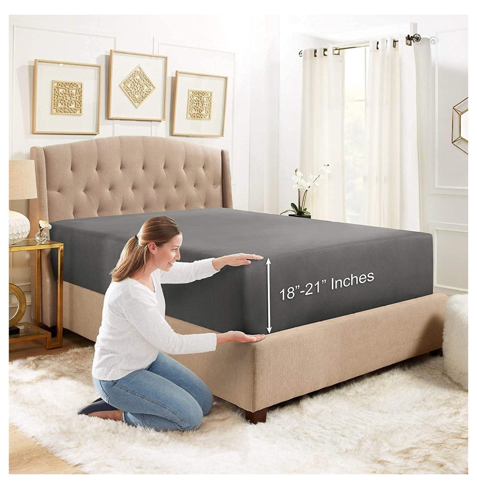 18"- 21" Extra Deep Pocket Fitted Sheet for High Mattress - Hotel ...