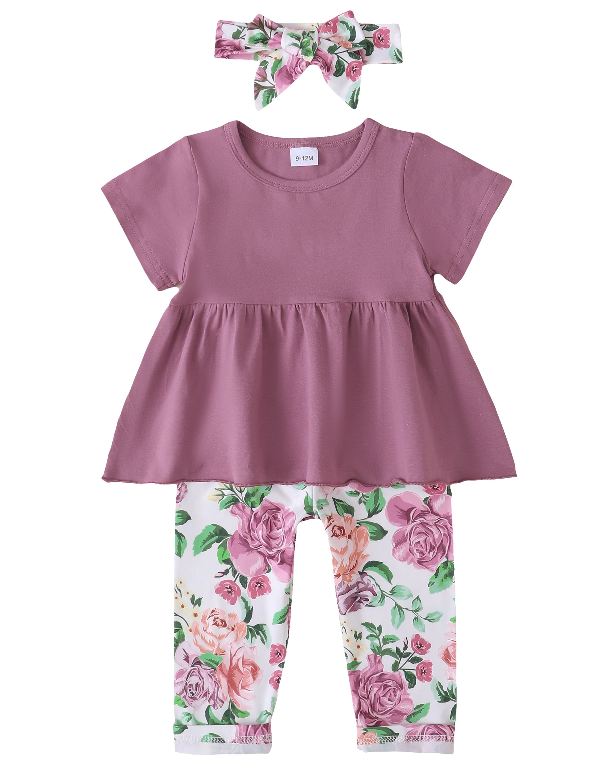 Toddler Summer1 Girl Outfits Cute Purple Short Sleeve Tops Floral Pants ...