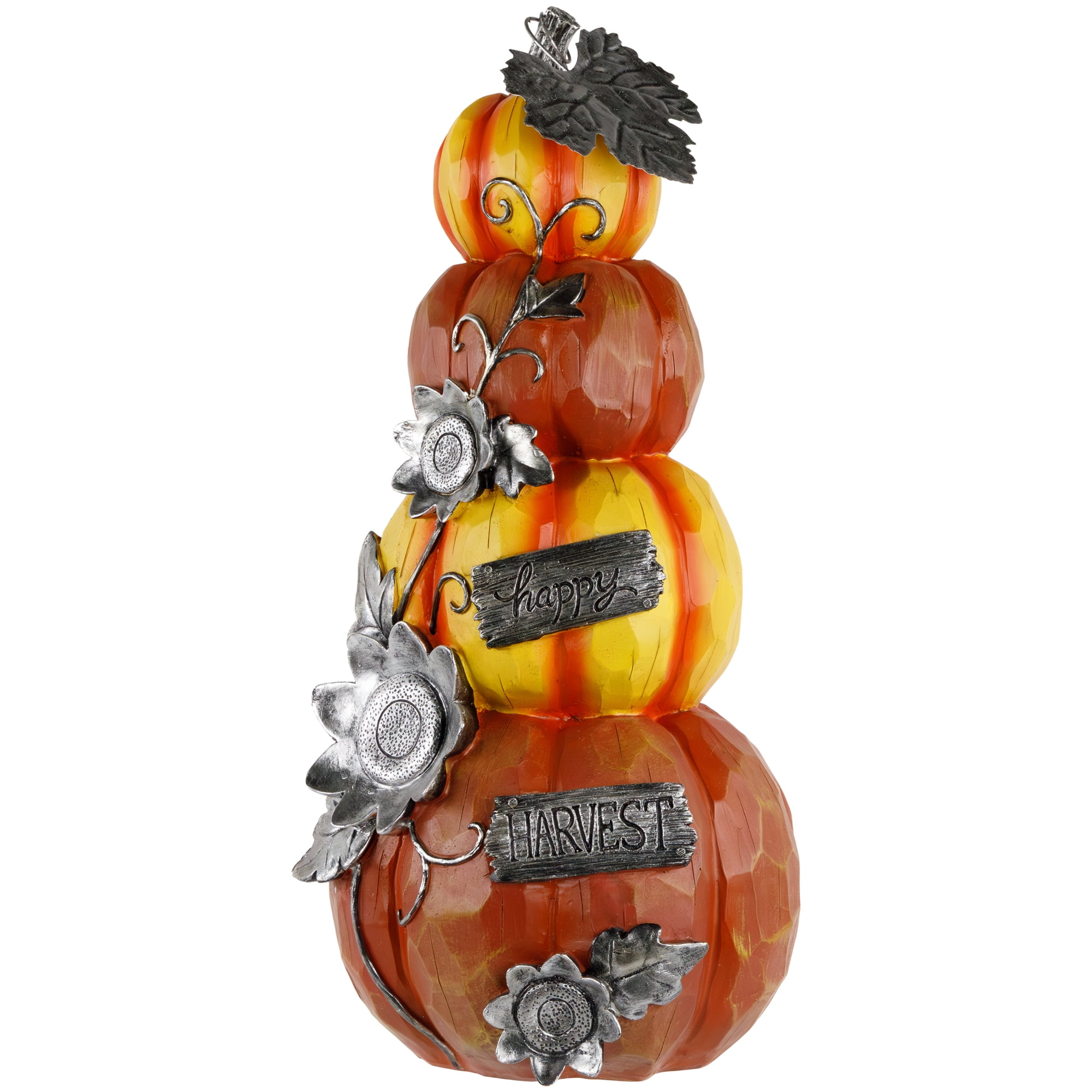 18.25" Stacked Pumpkins 'Happy Harvest' Fall Outdoor Decoration ...