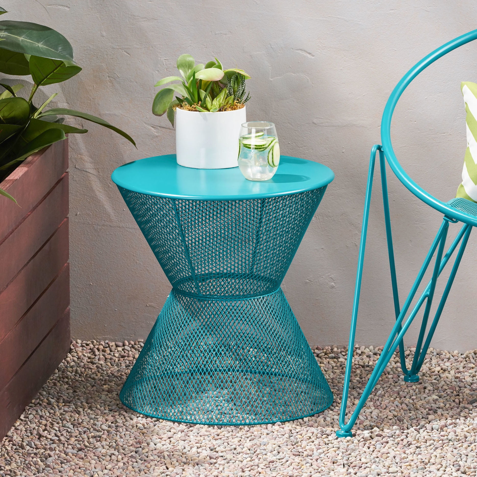 18.25 in Tall Teal Iron Nevada Side Table | Enables Easy Drink Access ...