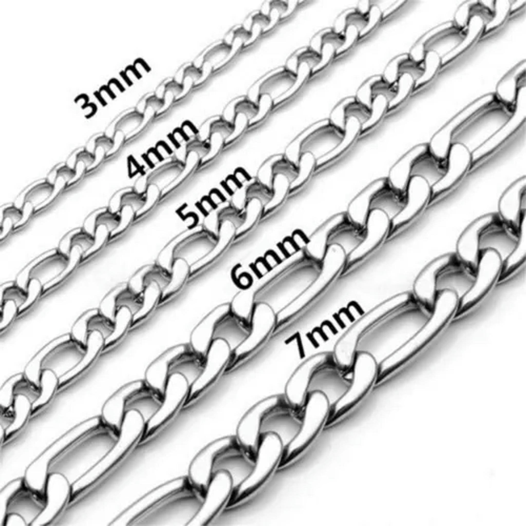 18" - 30" Stainless Steel Necklace Figaro Snake Hexagon Curb Cuban Link ...