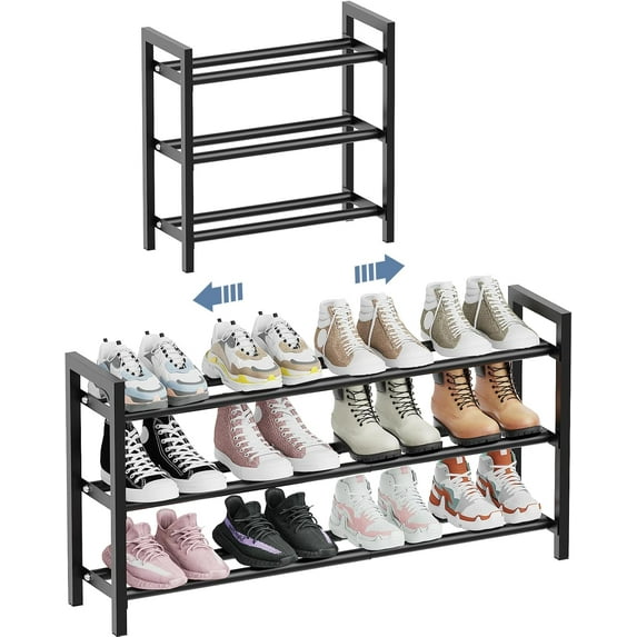 18-33” Expandable Shoe Rack for Closet, 3-Tier Shoe Organizer ...