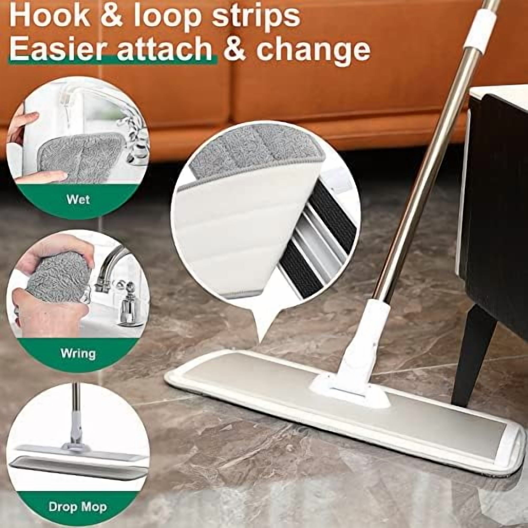 18" Professional Microfiber Mop Floor Cleaning System, Flat Mops with ...