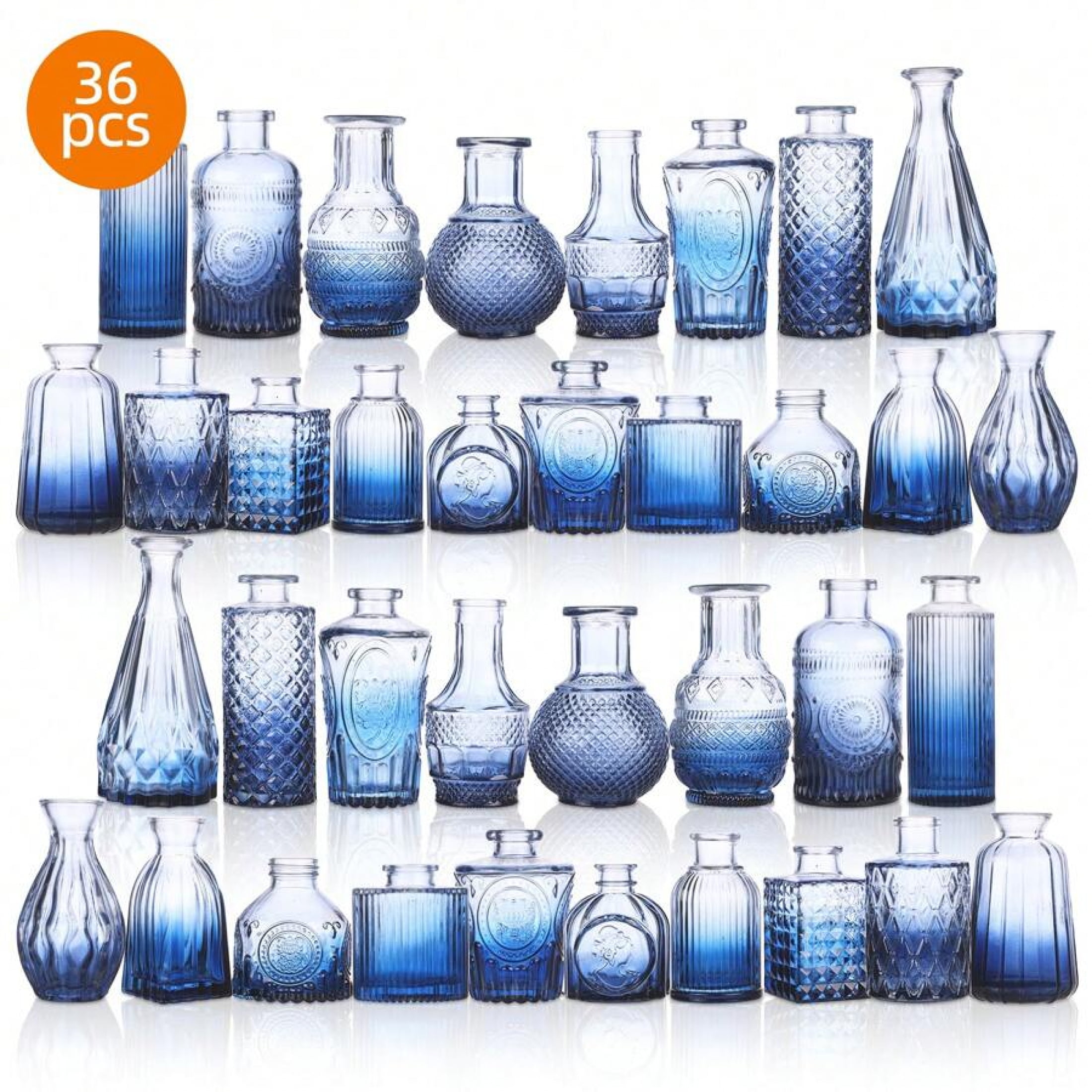 18/36pcs Blue Bud Vases Set - Vintage Clear Glass Small Vases for Home ...