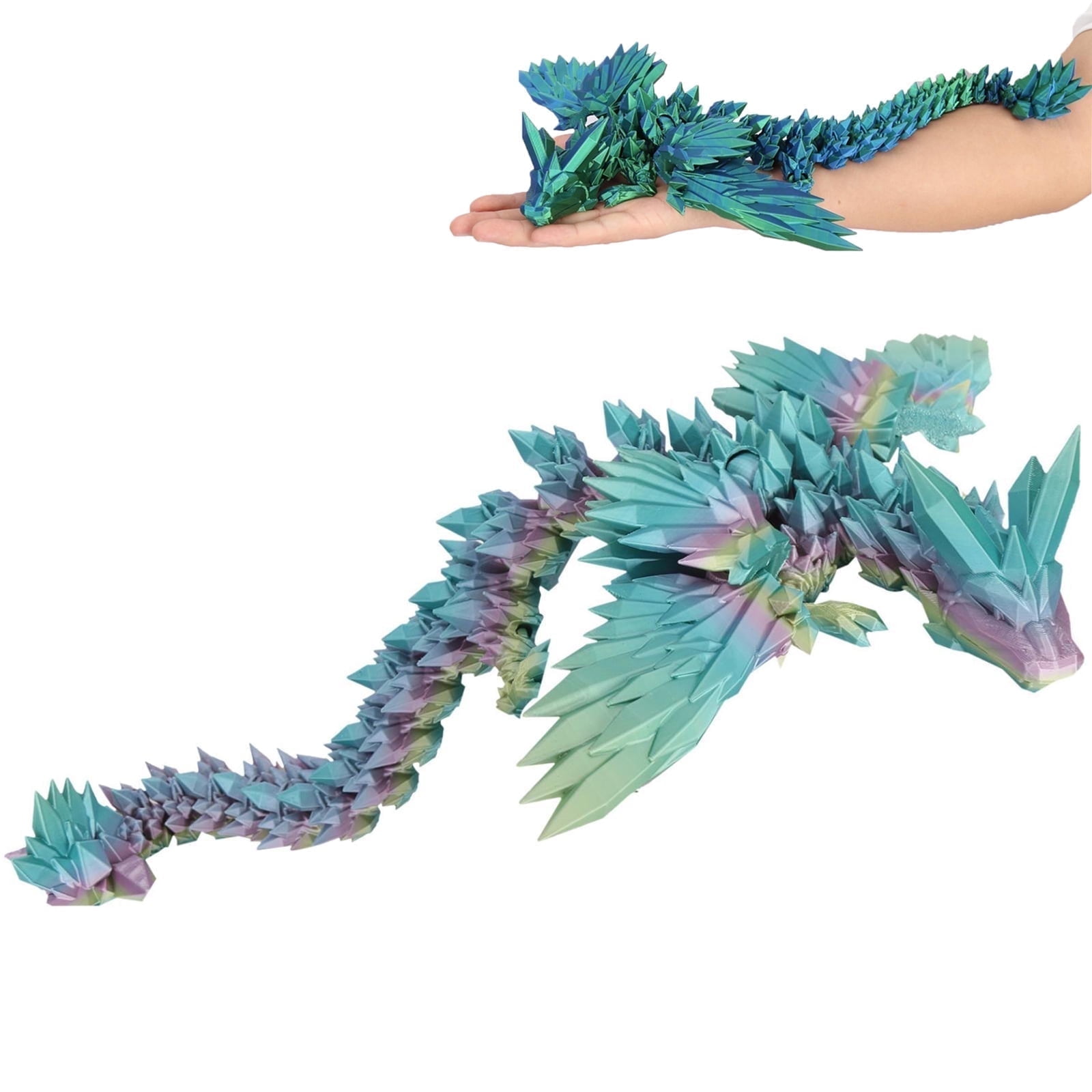 18" 3D Printed Articulated Dragon, Large Crystal Dragon Toy, Versatile ...