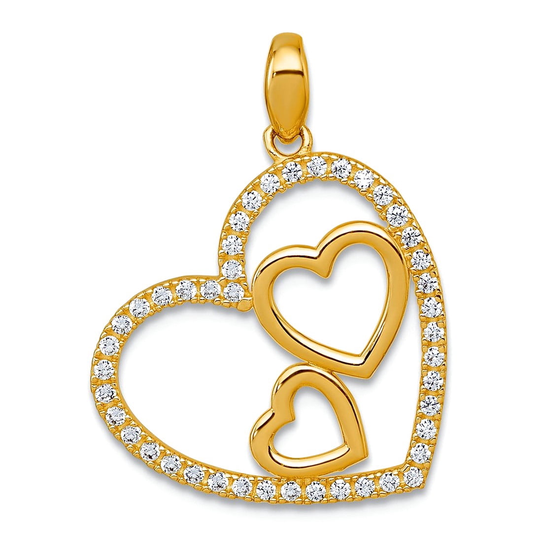 18.4mm 10k Solid Yellow Gold Polished Cubic Zirconia Triple Love Heart ...