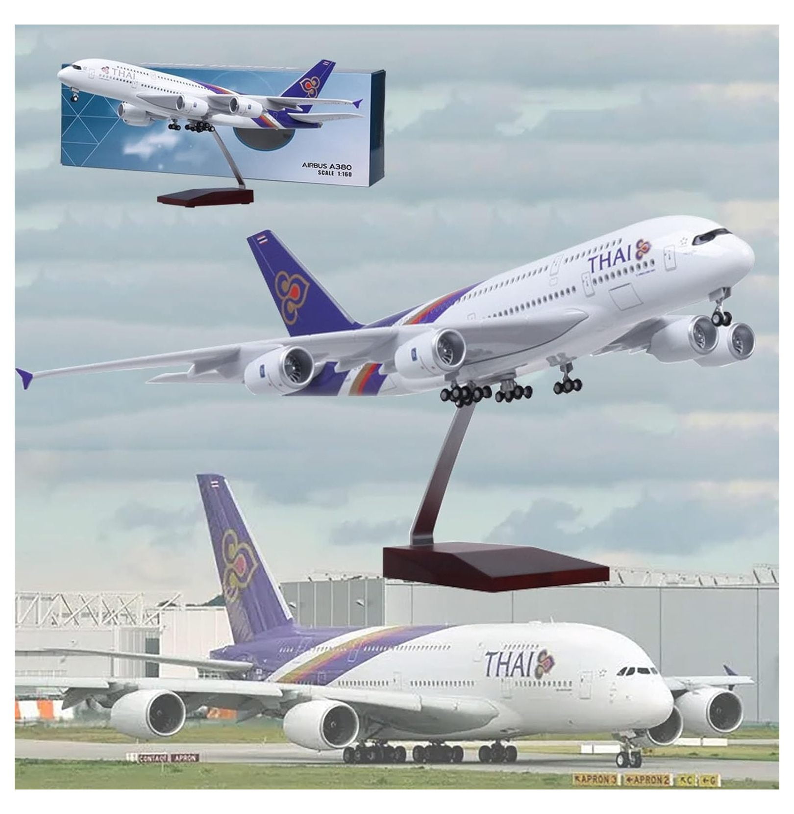 18.5” 1:160 Scale Model Airplane Thailand A380 Model Jet Plane Resin ...