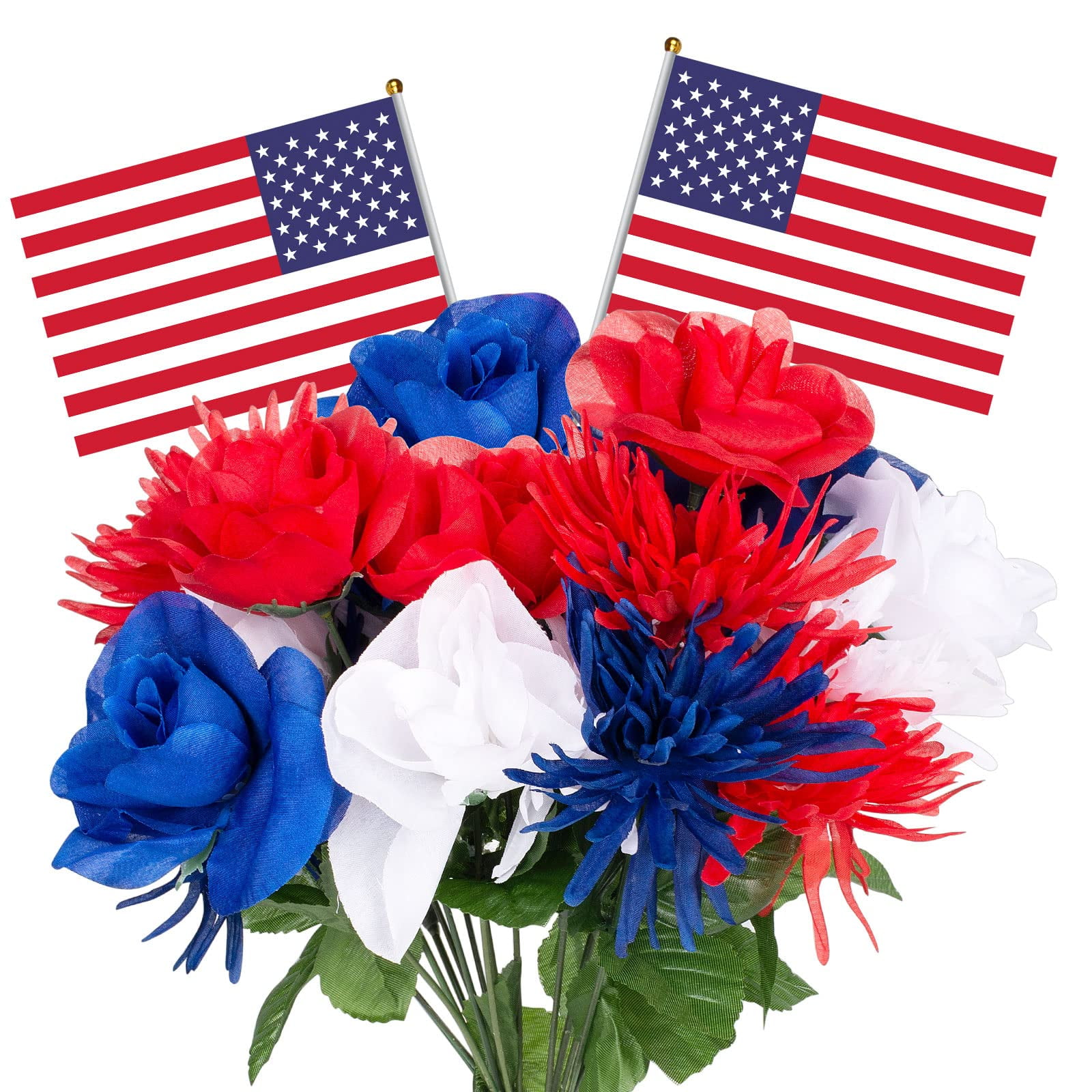 18.5" 15 Heads Artificial Flower Patriotic Memorial Bouquet Red White ...