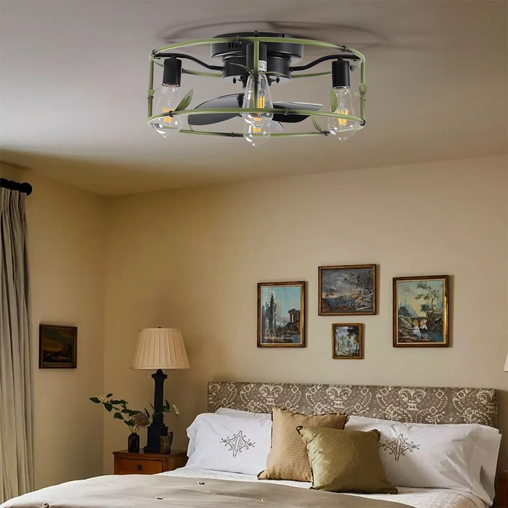 18.5" Ceiling Fan Light Flush Mount Ceiling Fans with Lights and Remote ...