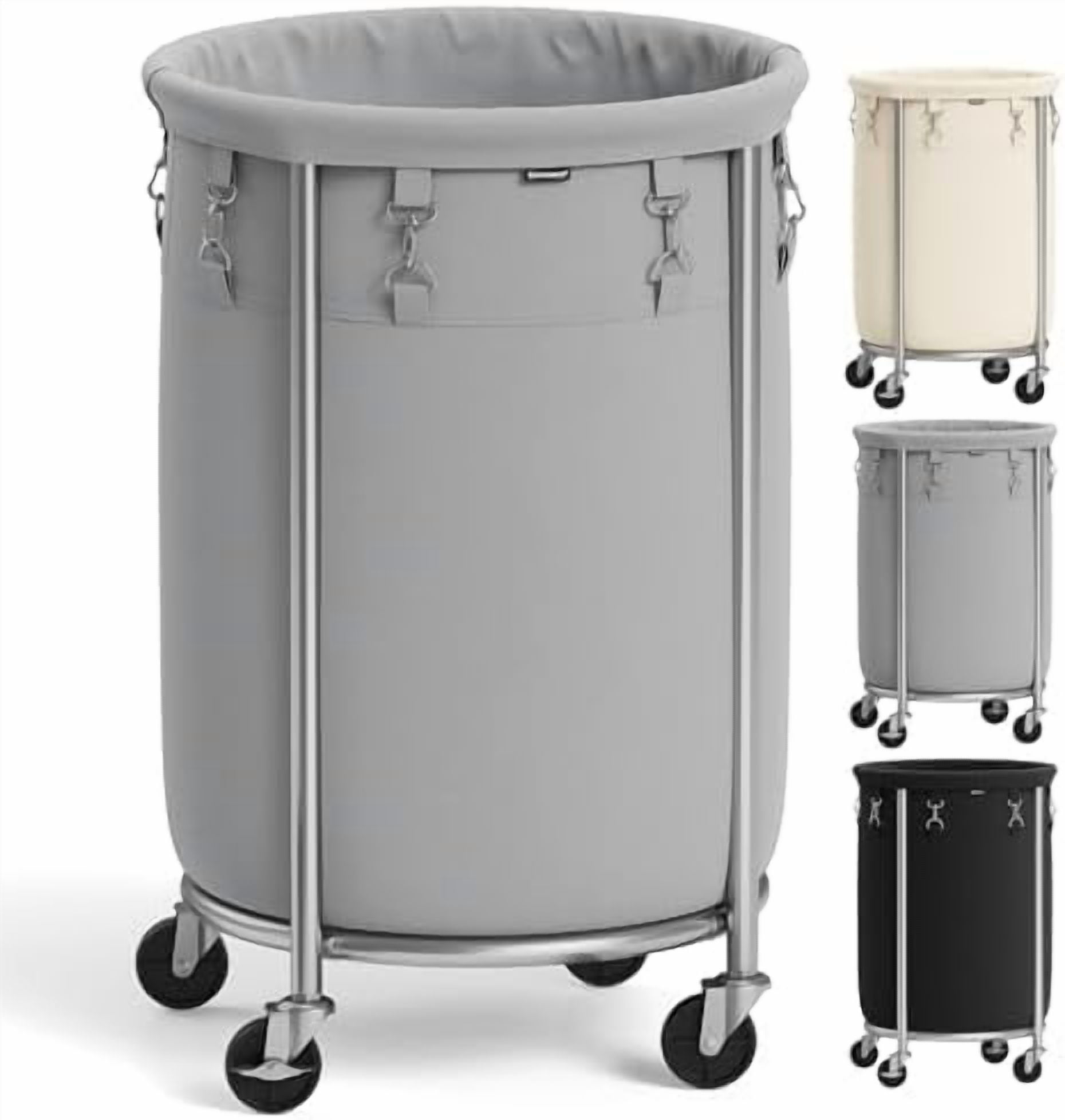 18.5-Gallon (70 L) Laundry Basket with Wheels, Rolling Round Heavy-Duty ...