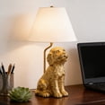 18.5" Golden Doodle Dog Resin Table Lamp, Desk Lamp with White Linen ...