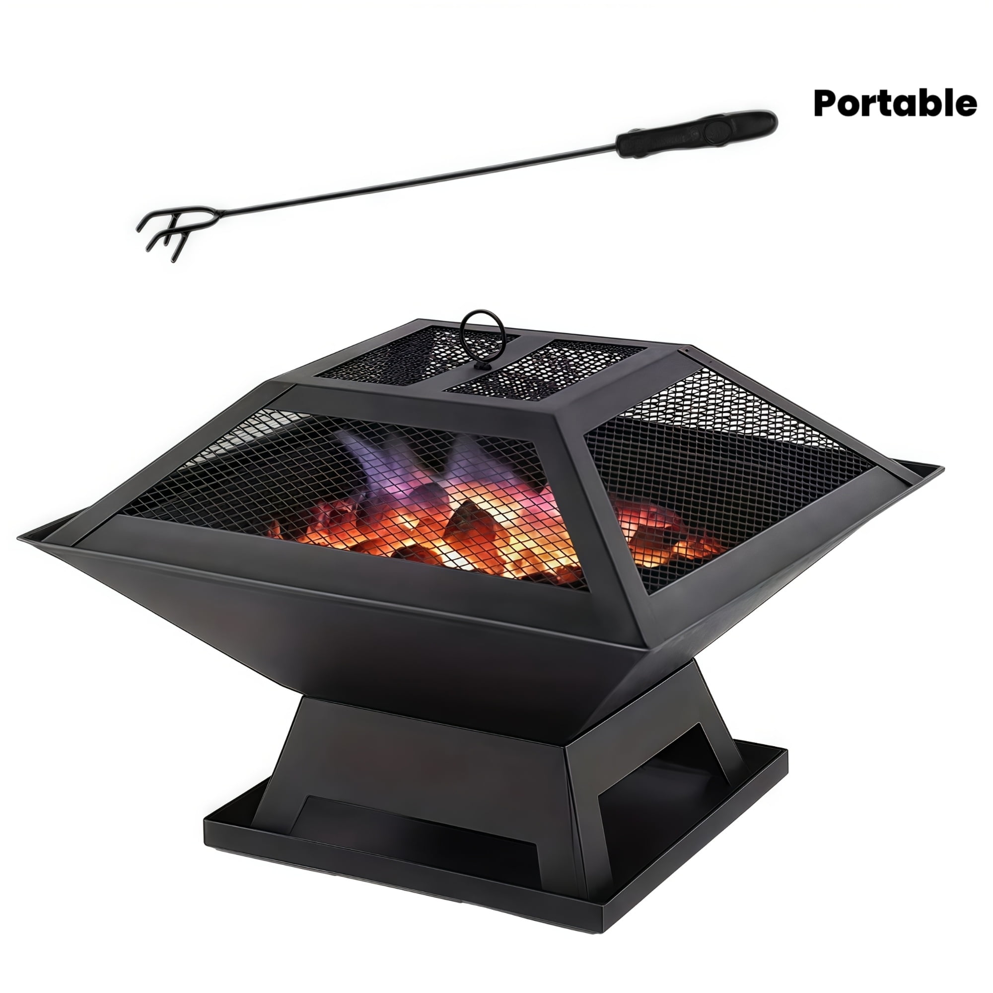 18.5-Inch Portable Outdoor Fire Pit Grill, Charcoal/Wood Burning with ...