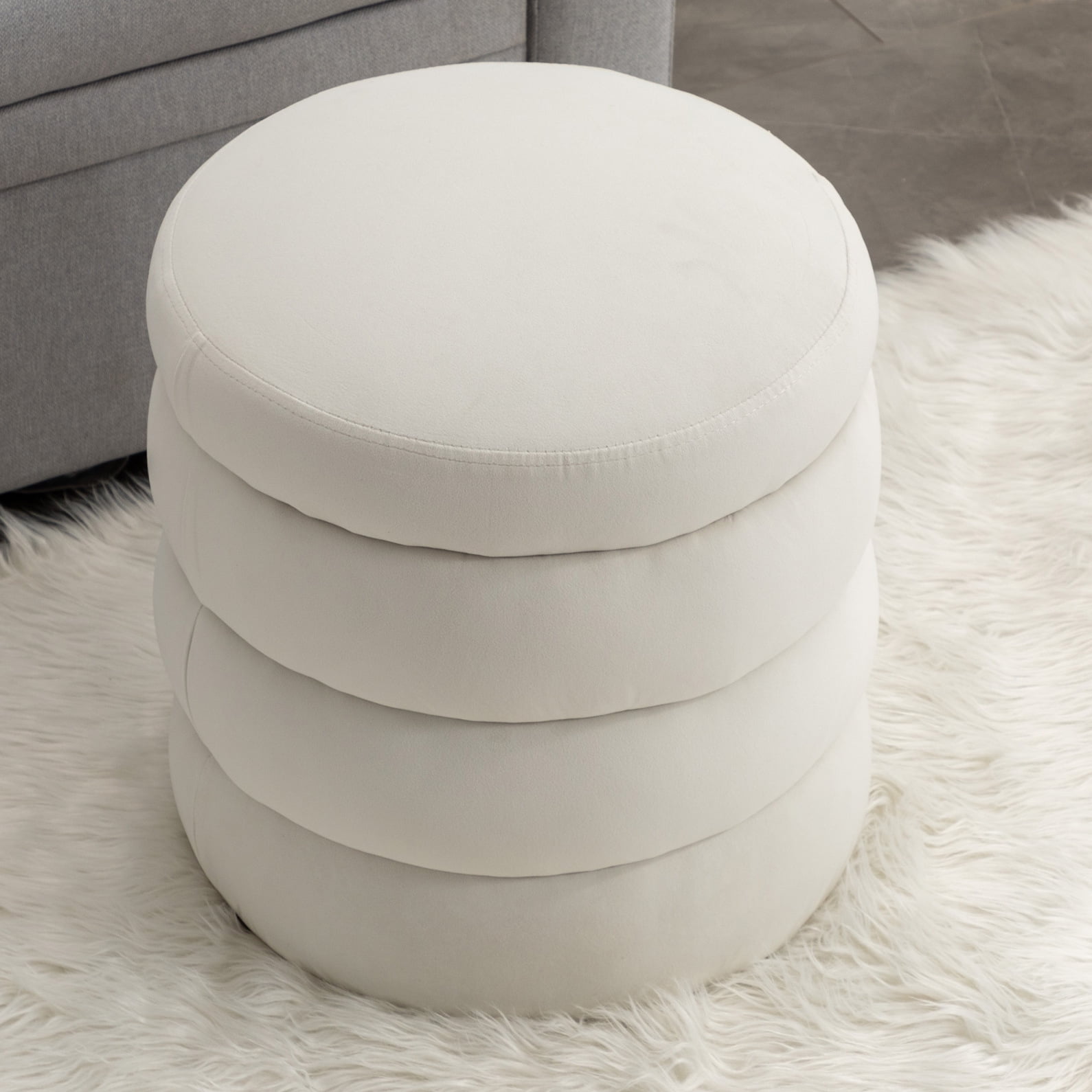 18.5" Round Ottoman, Soft Velvet Footrest Stool with Laminated Design ...