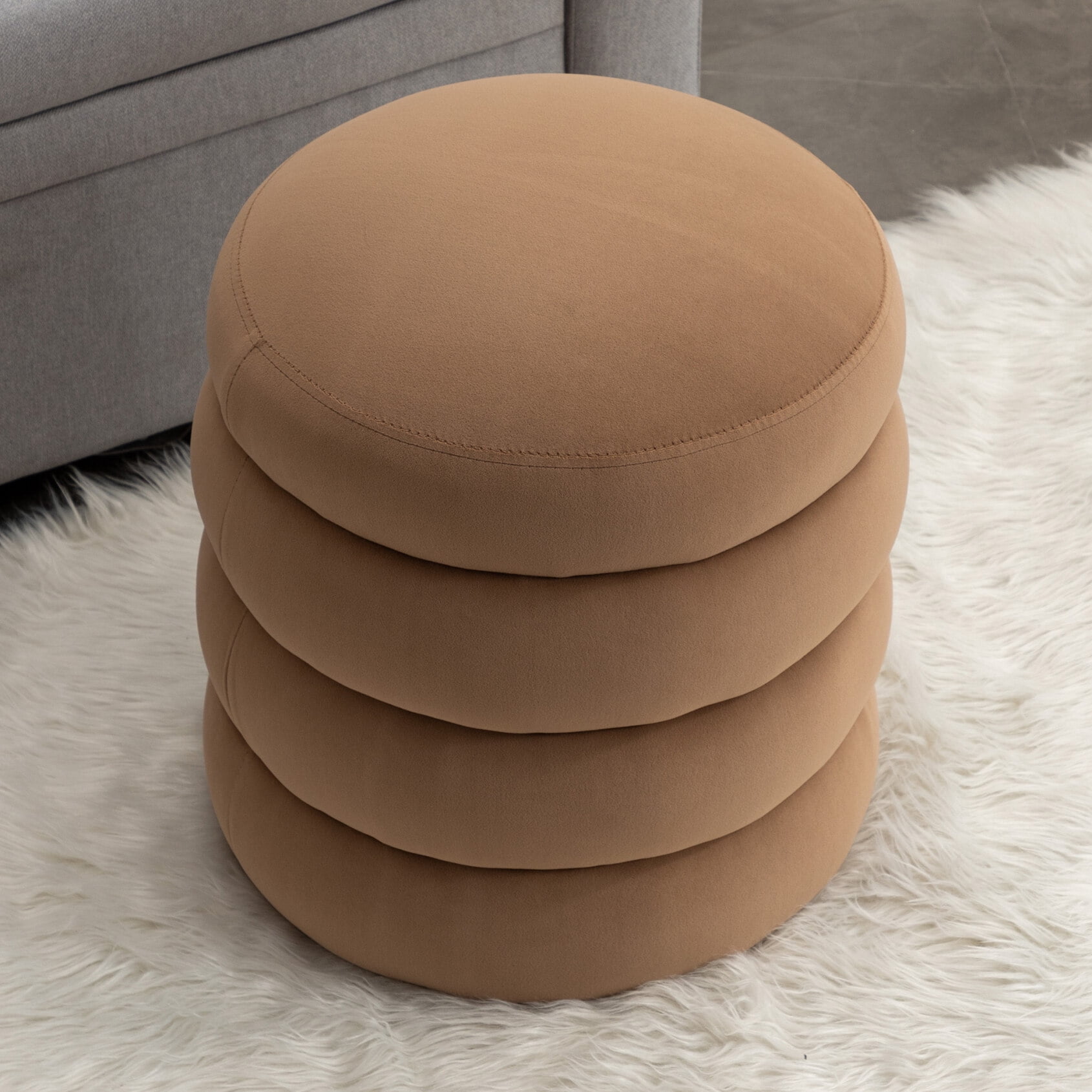 18.5" Round Ottoman, Soft Velvet Footrest Stool with Laminated Design ...