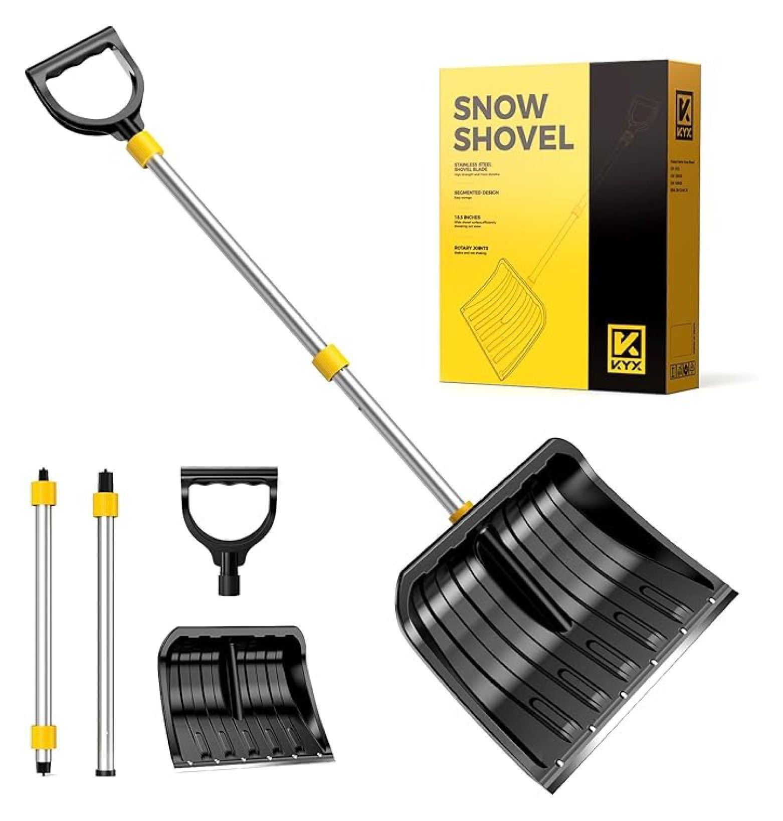 18.5" Wide Snow Shovel with Stainless Steel Wear Strip & D-Shape Handle ...