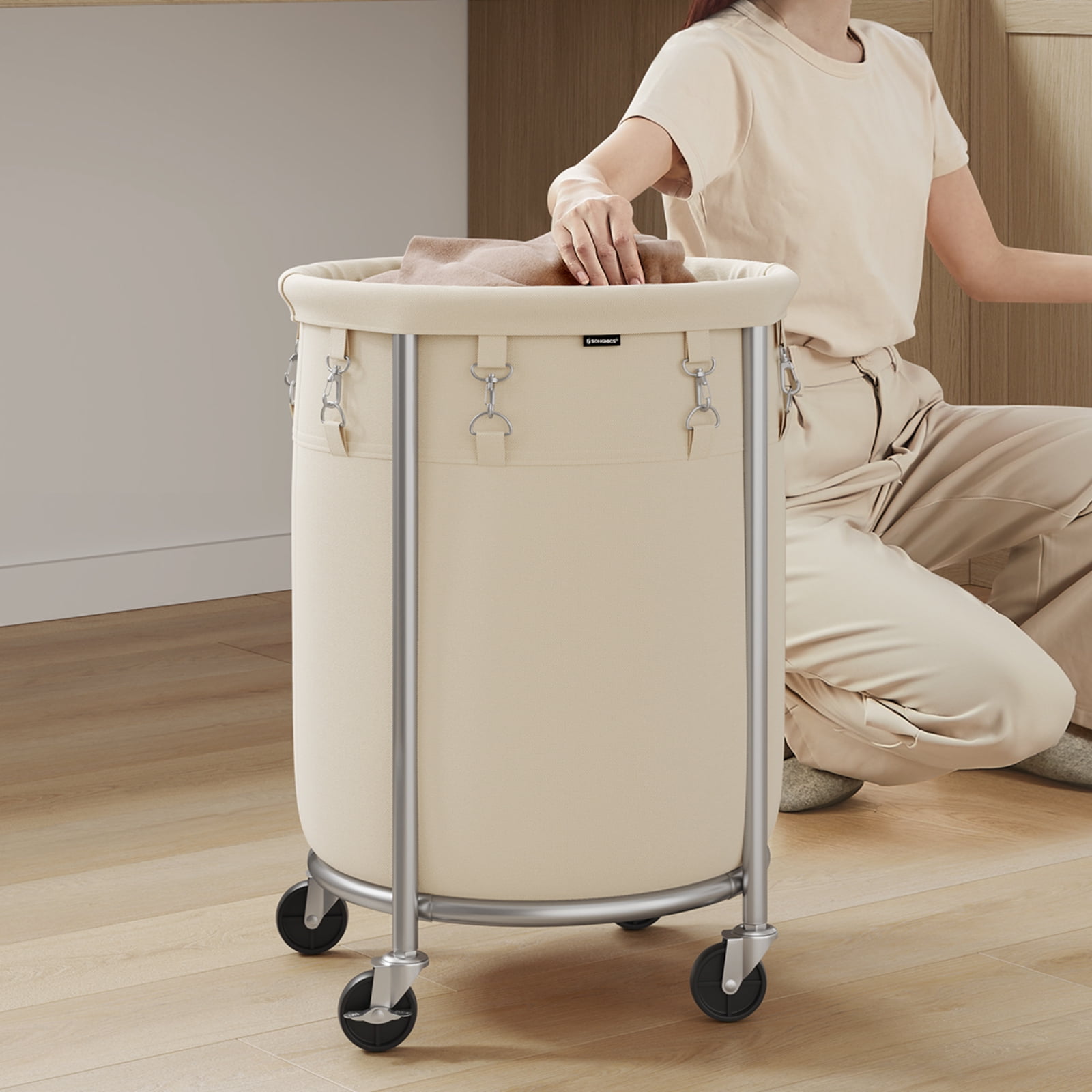 18.5Gal Round Laundry Sorter Laundry Hamper with Wheels Rolling Laundry ...