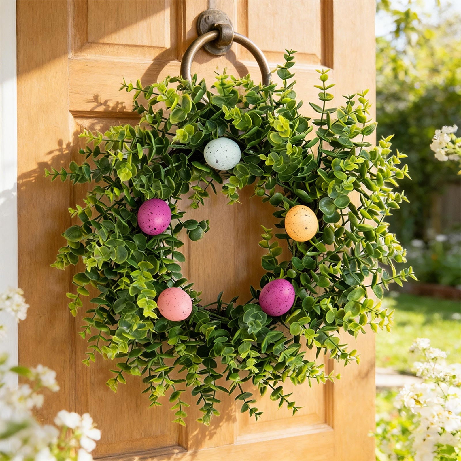 18.5Inch Easter Egg Wreath - Eggs-in-Grass Design Lush Faux Lawn ...