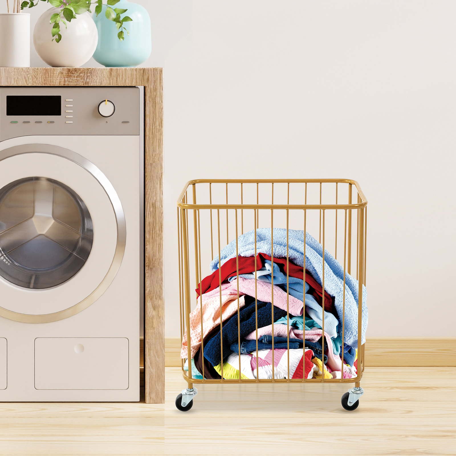 18.5in Laundry Basket with Wheels Gold Large Laundry Basket Cart ...