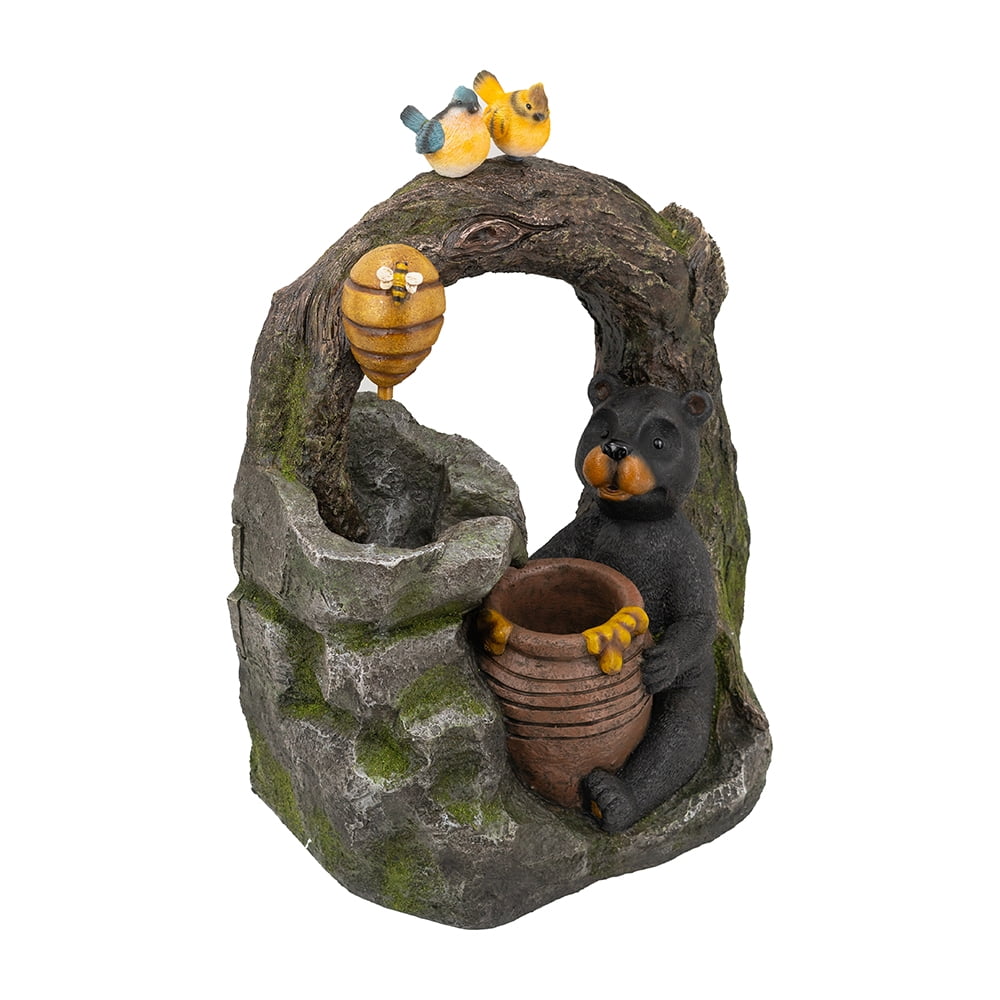 18.5x11.8x22.6" Decorative Two-Tiered Water Fountain with Woodland Animal Design Outdoor ...