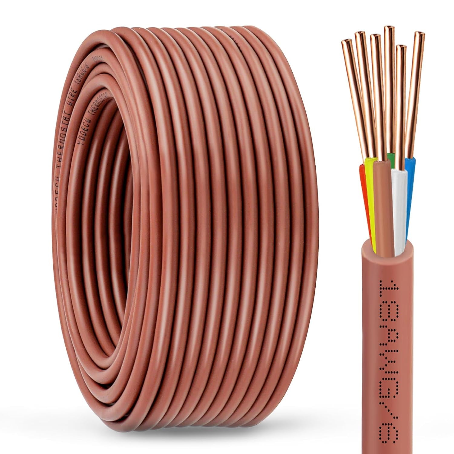 18/6-50FT Thermostat Wire Solid Copper 18 Gauge 6 Conductor Power ...
