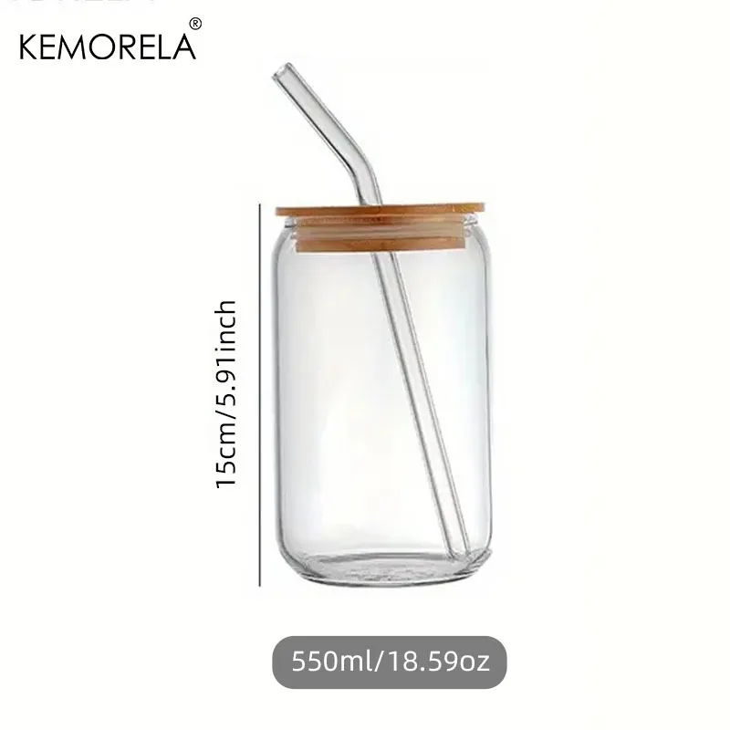18.6OZ Glass Cup With Lid and Straw Transparent Bubble Tea Cup Glass ...