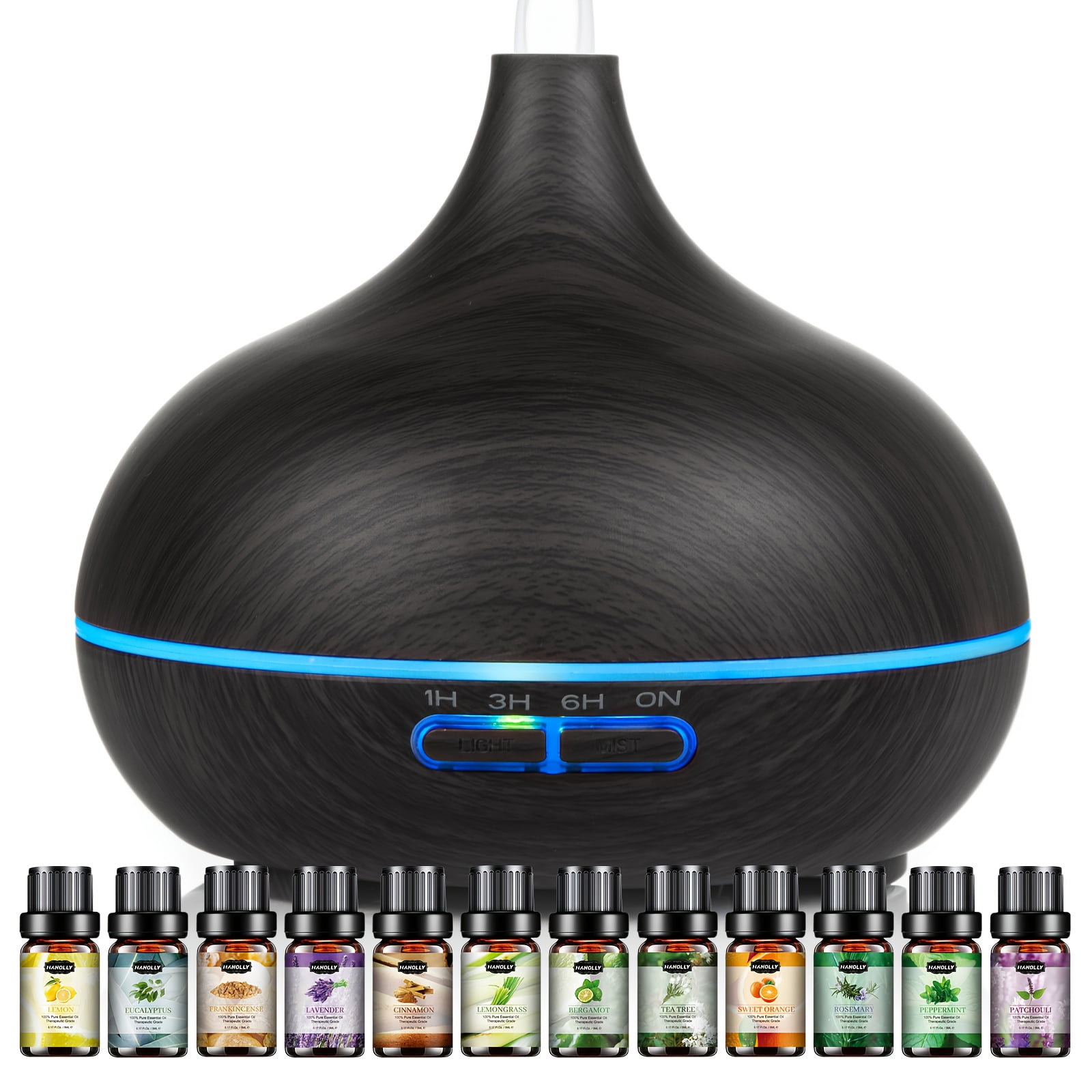 18.6oz Essential Oil Diffuser Wood Grain Ultrasonic Air Humidifier Cool ...