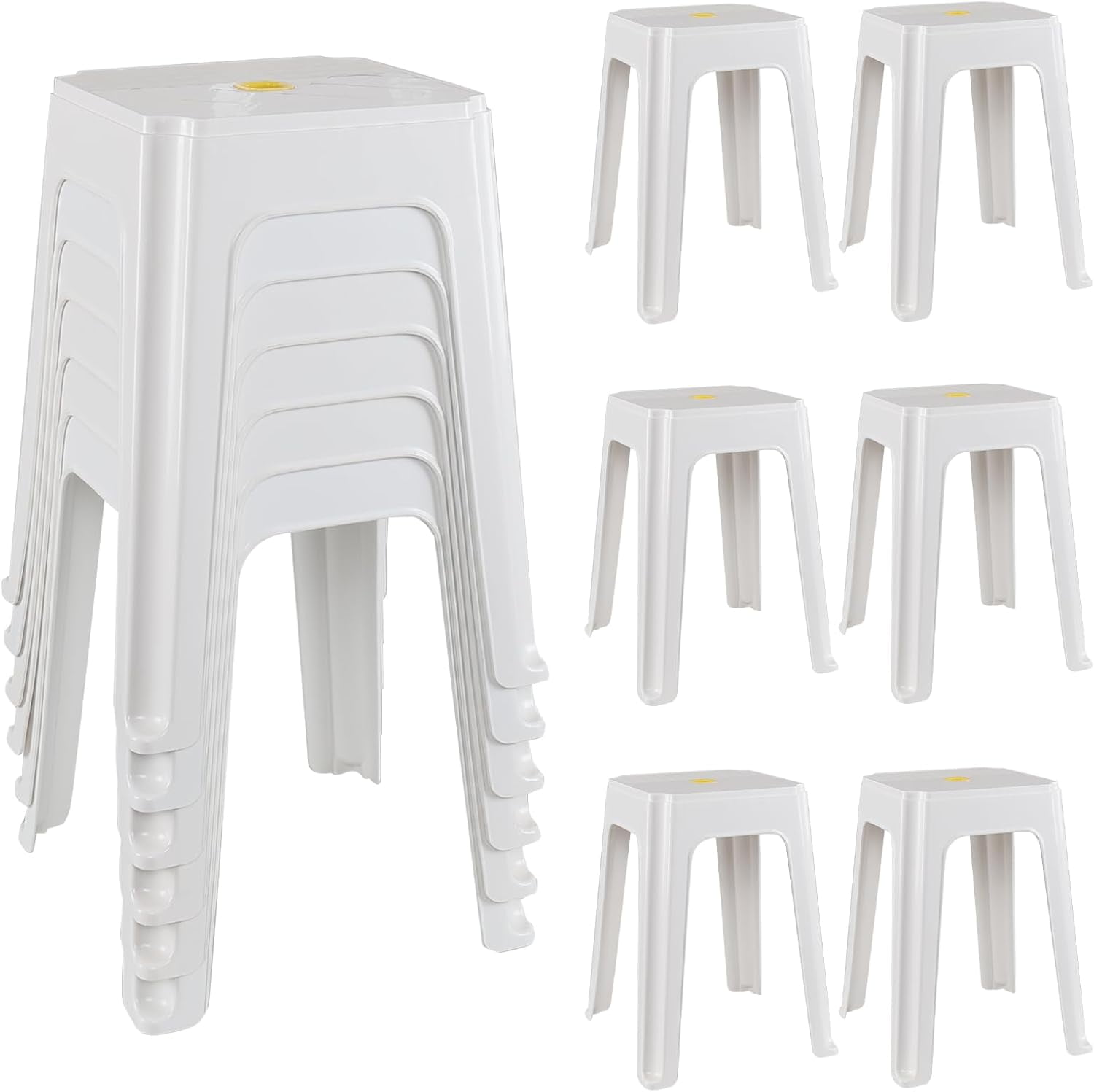 18.7 Inch Plastic Classroom Stools, White Square Stackable Plastic ...