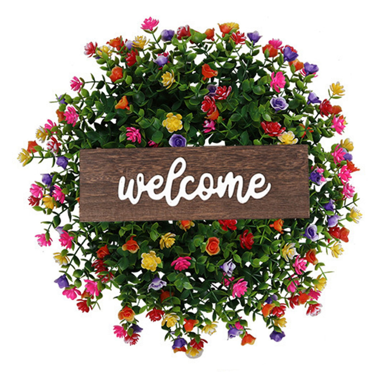18.8 Inch Multicolour Artificial Eucalyptus Wreath with Welcome Sign ...