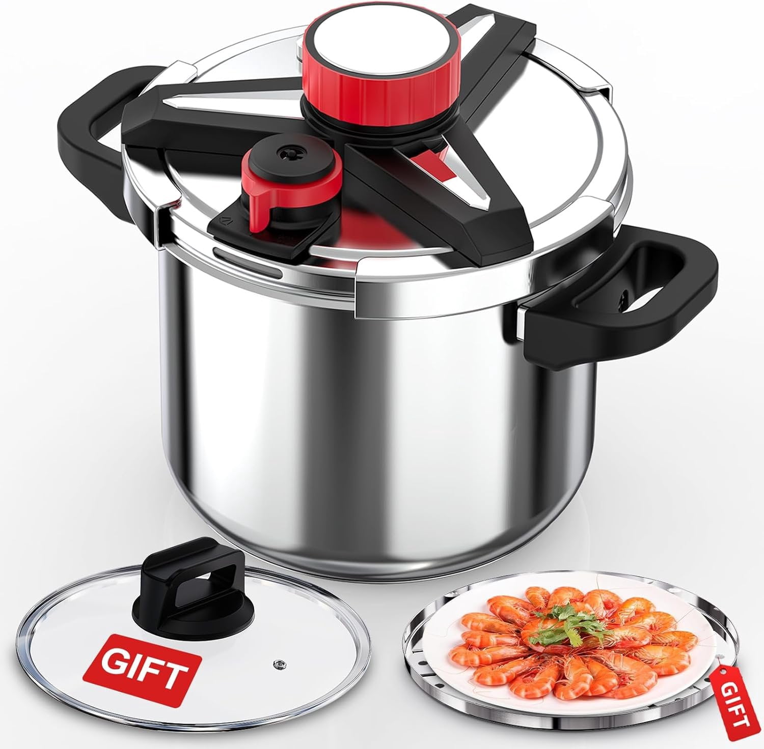 18/8 Stainless Steel Cooker 10 Quart, [One-Hand Locking] Cooker, [3-In ...