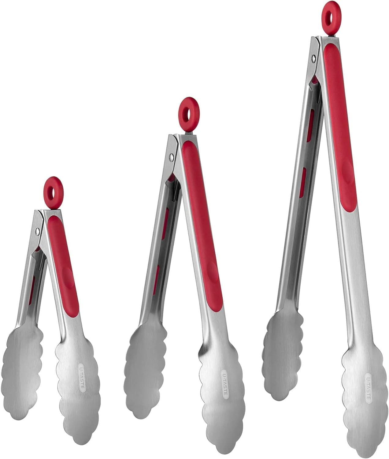 18/8 Stainless Steel Kitchen Tongs: U-Taste 7+9+12 inch Heat Resistant ...