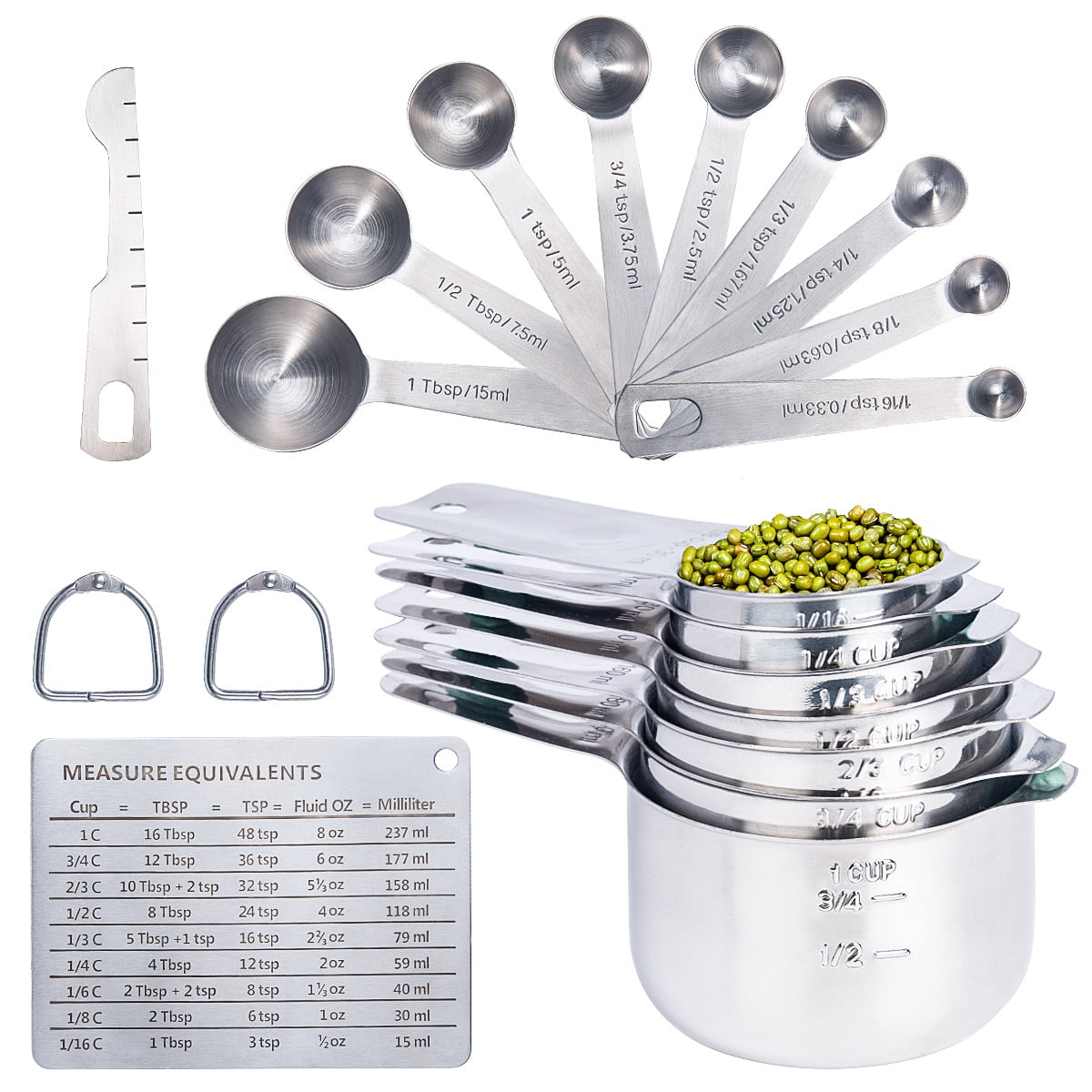 18/8 Stainless Steel Measuring Cups and Spoons Set: 20 Pieces Metal ...