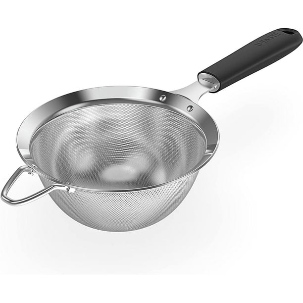 18 8 Stainless Steel Mesh Strainer U Taste 5.5 Inch Kitchen Fine Mesh Sieve Food Colander with Riveted Sturdy Silicone Handle and 30 Mesh Hole for