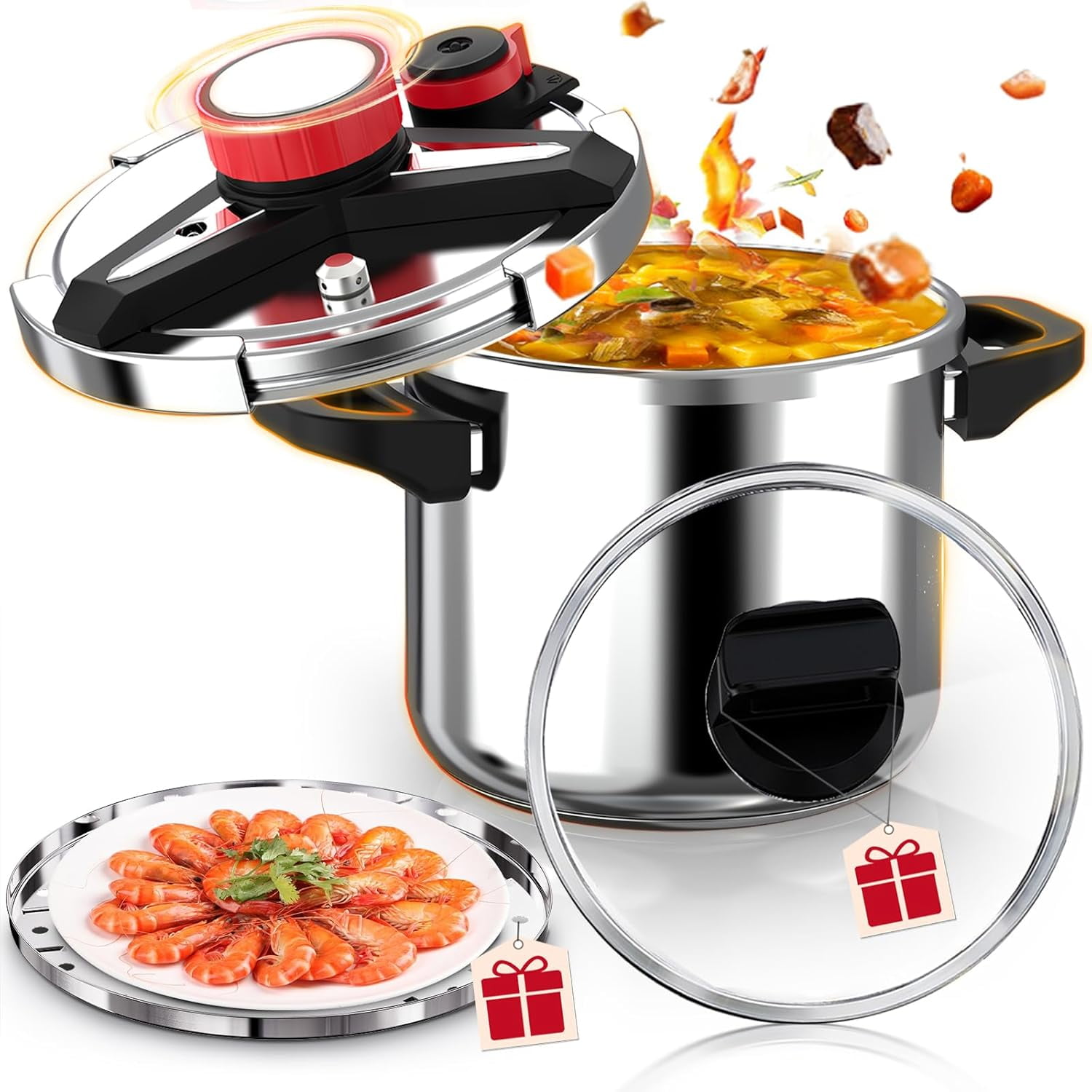 18/8 Stainless Steel Pressure Cooker 6 Quart, [One-Hand Locking] Olla ...