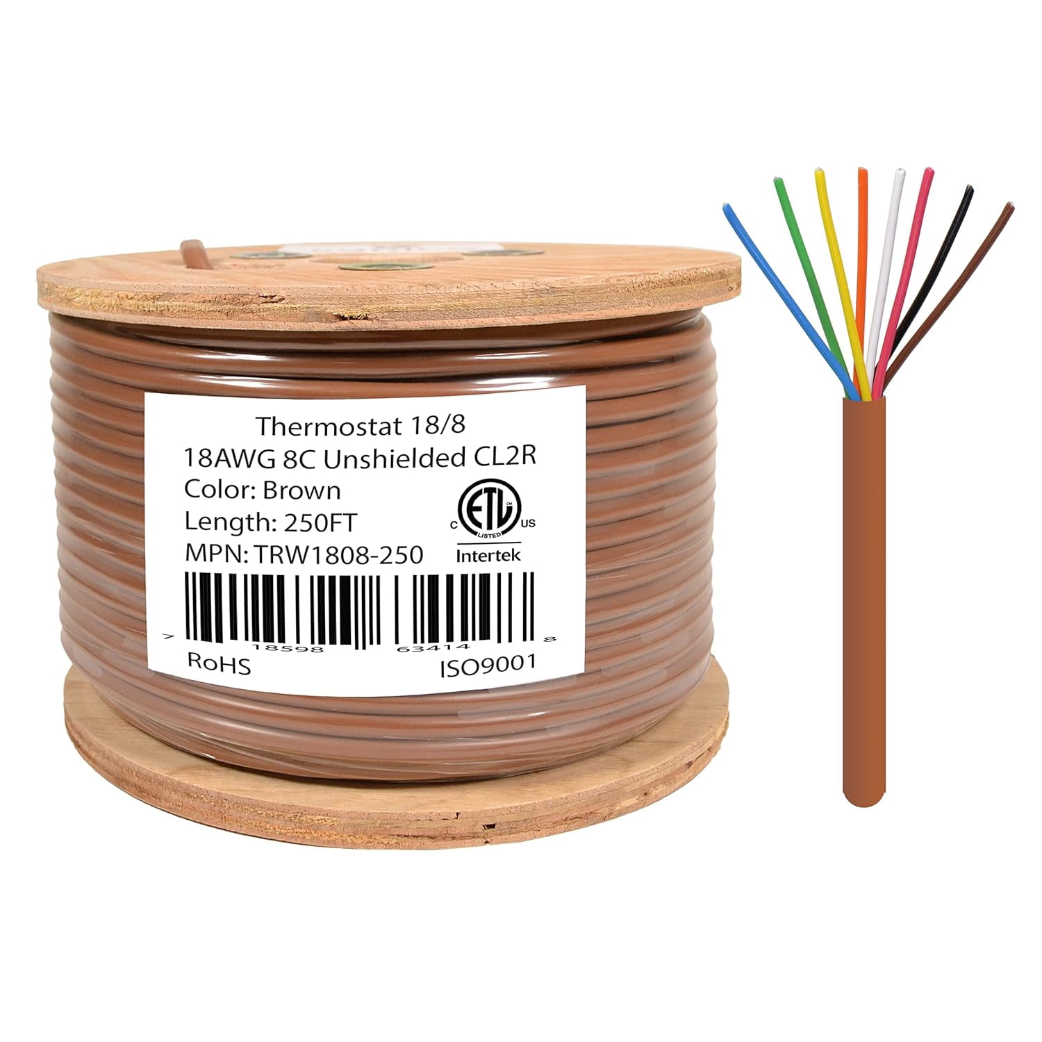 18/8 Thermostat Wire 18 Gauge Solid Copper CMR Heating HVAC AC Cable ...