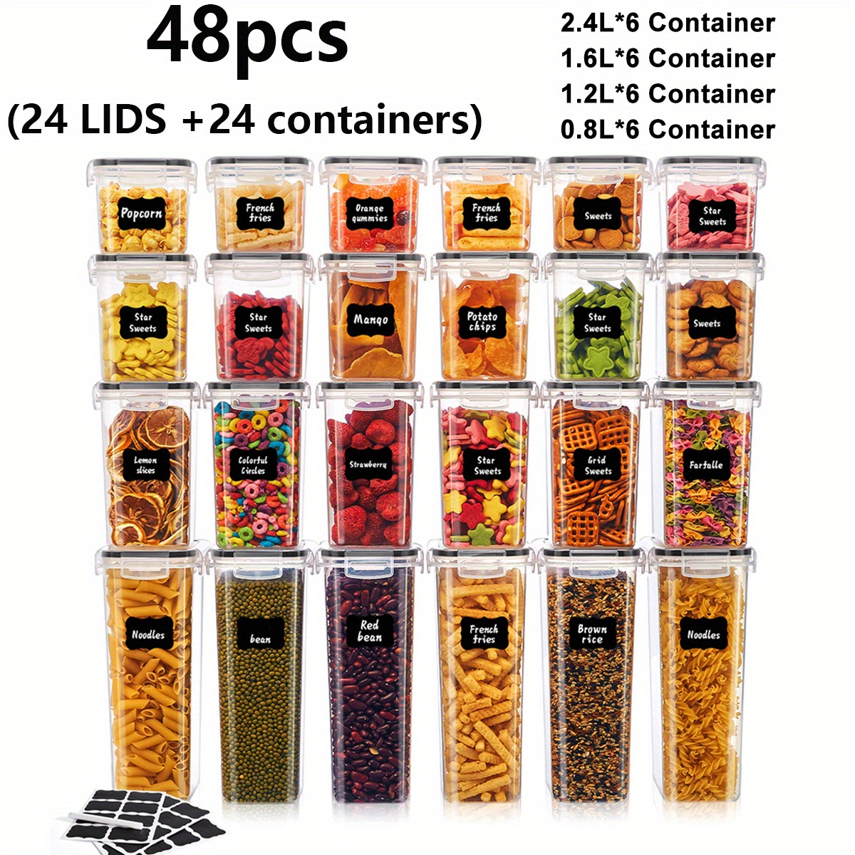 18/48/72/84-Piece Food Storage Box Set with Lids, Labels & Markers ...