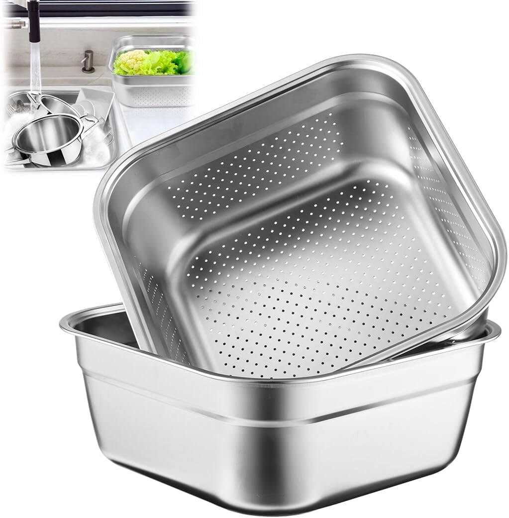 18.8CM Stainless Steel Square Colander and Basin Set – Multi-Functional ...