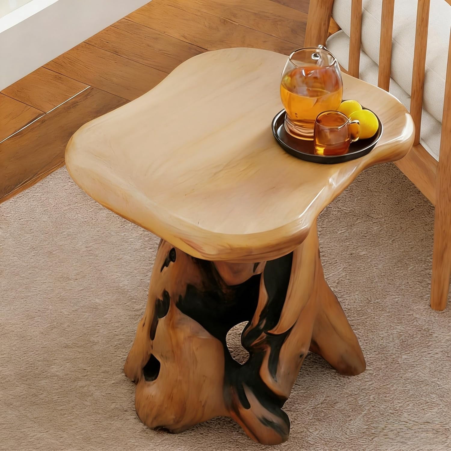 18.9" End Table, Natural Cedar Stump Stool, Live Edge Side Table, Plant ...