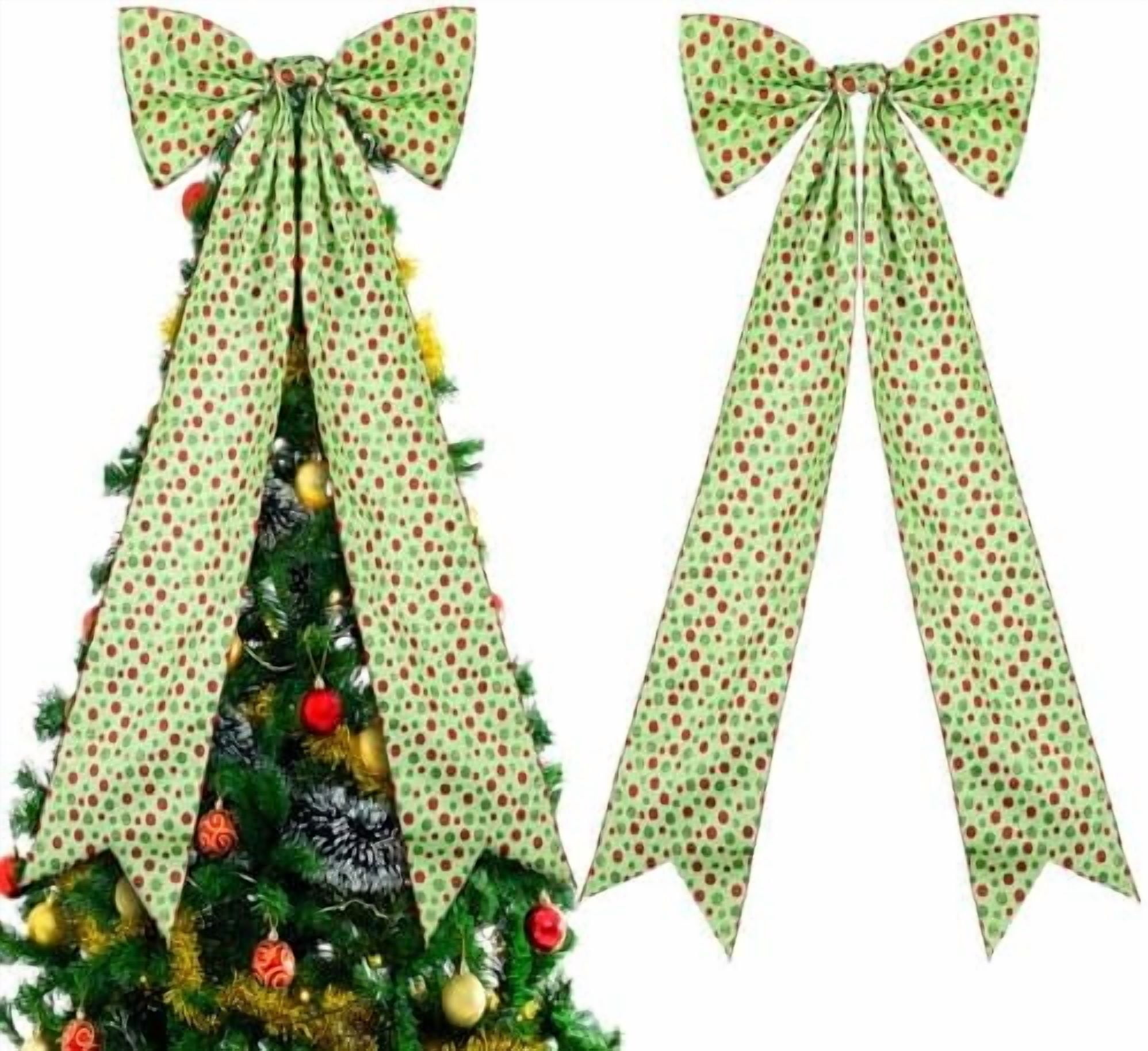 18.9 x 52 Inches Christmas Tree Topper Bow,Large Lime Green Polka Dot ...