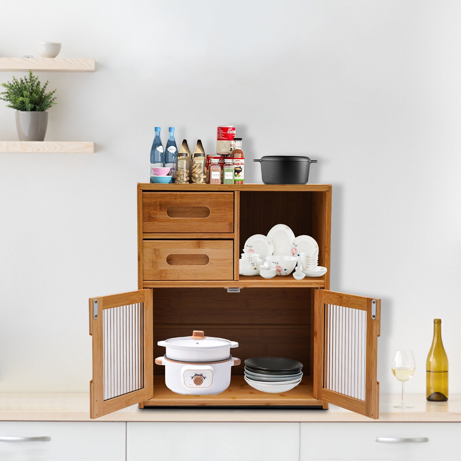 18.9in Tall Kitchen Pantry Sideboard Bamboo Kitchen Storage Cabinet ...