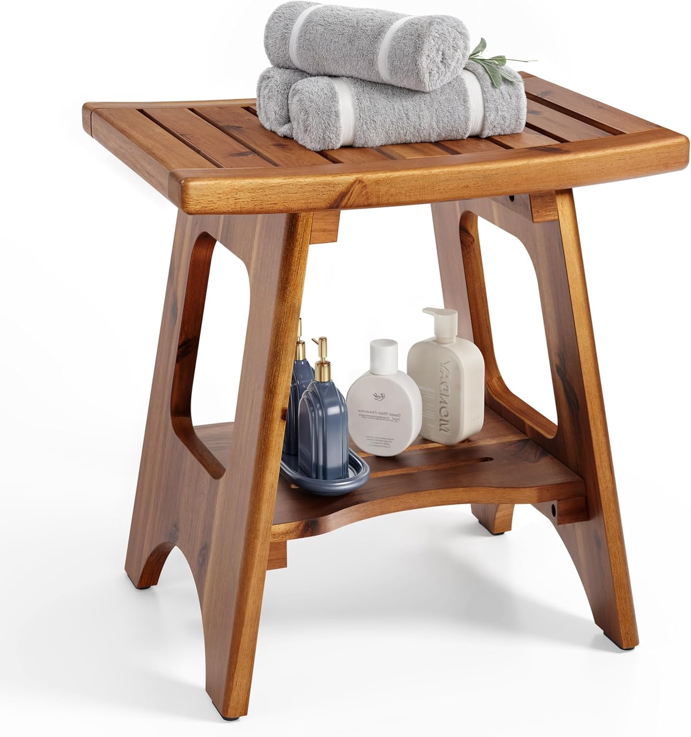 18" Acacia Shower Bench for Inside Shower - Wooden Shower Stool Benches ...