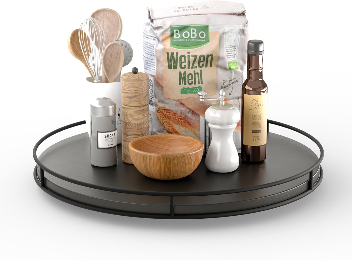 18" Acacia Wood Lazy Susan Turntable with Metal Frame - Large Brown ...