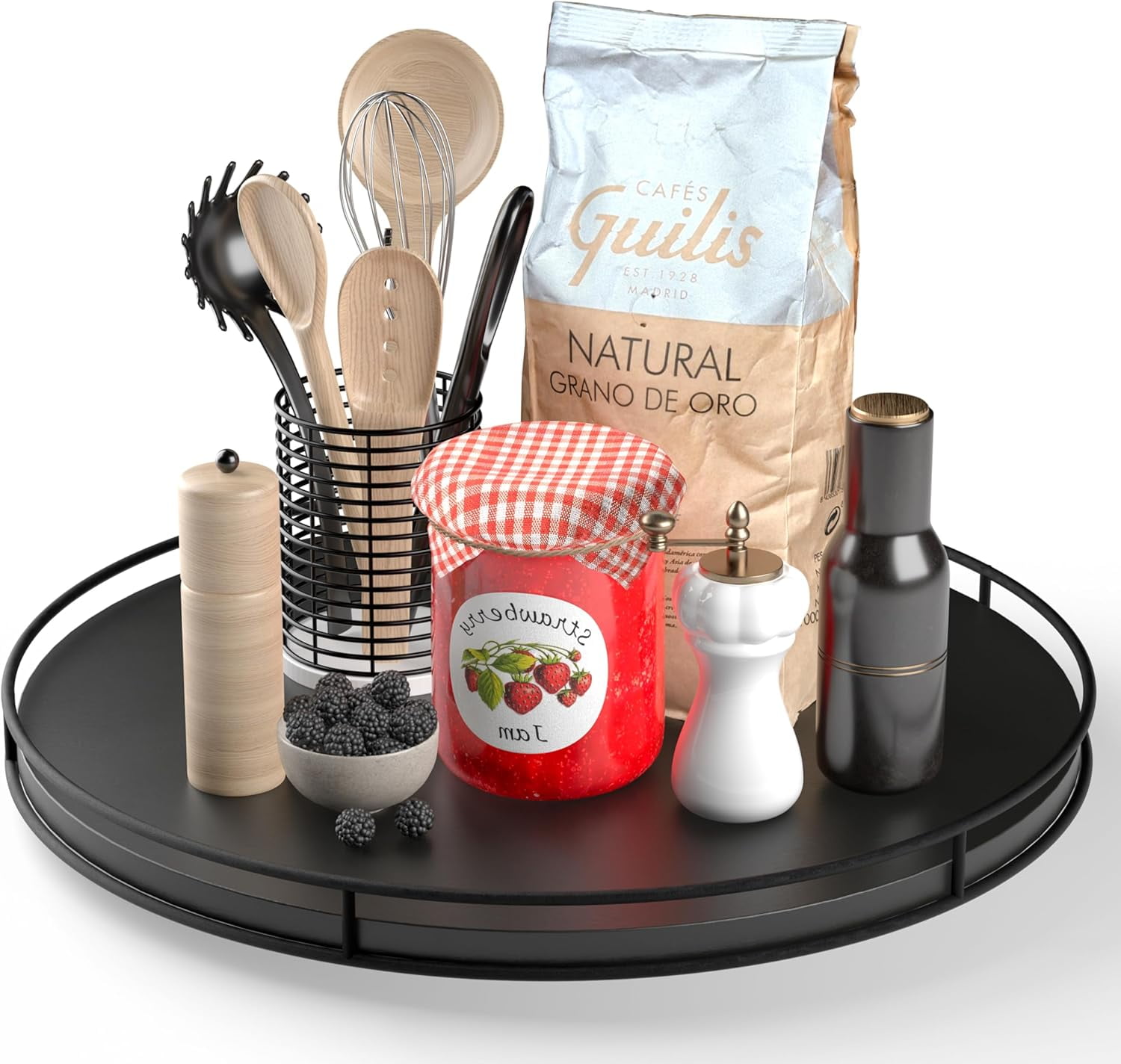 18" Acacia Wood Lazy Susan Turntable with Metal Frame for Table Top ...