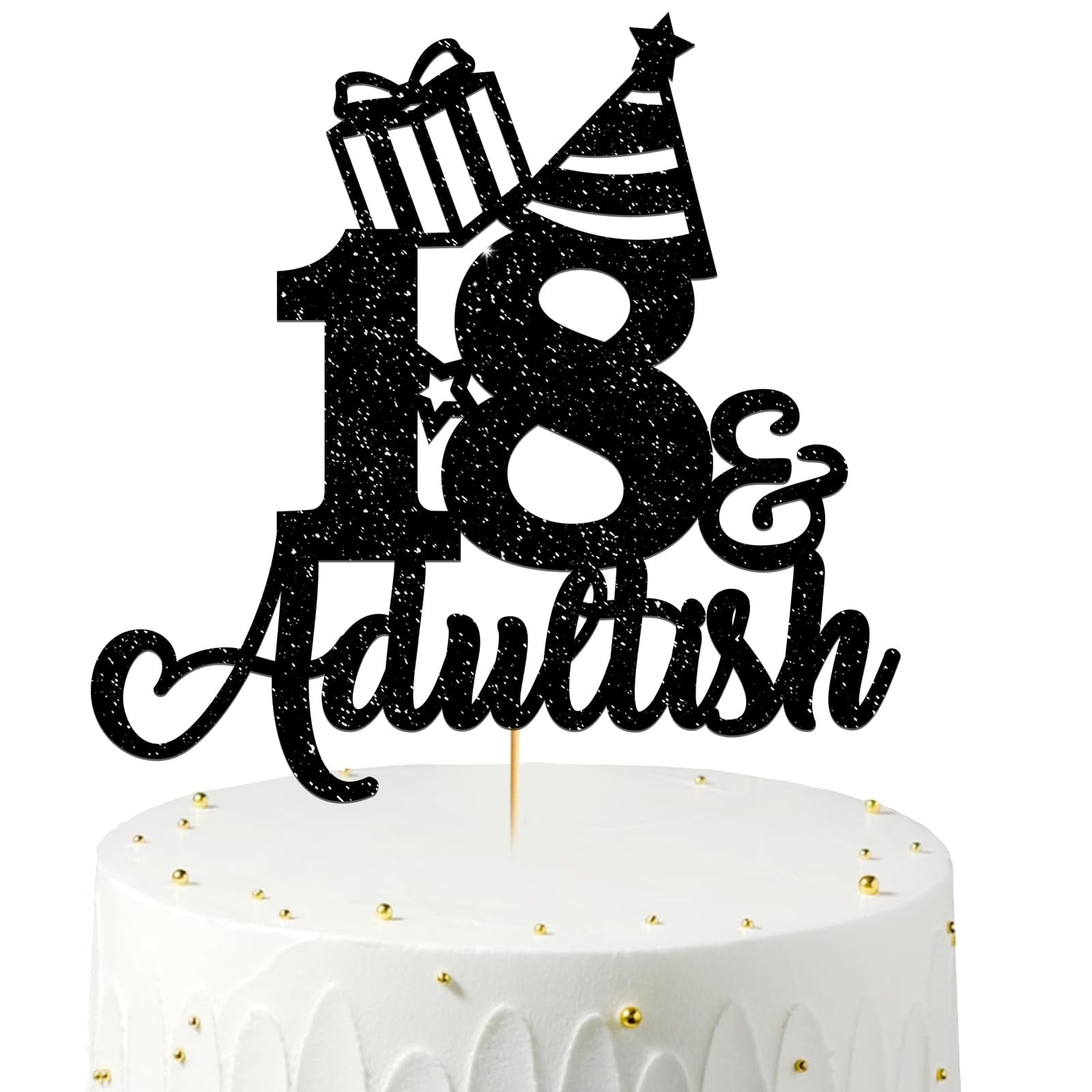 18 & AdultishTRDN Cake Topper Black Glitter, Happy 18th Birthday Cake ...